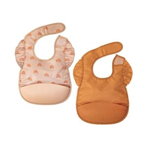 tiny twinkle silicone pocket bibs - waterproof bibs babies, food catching, mess-proof bibs for 6-24 months old baby boy and girl, toddlers, 2-pack (boho, cinnamon)