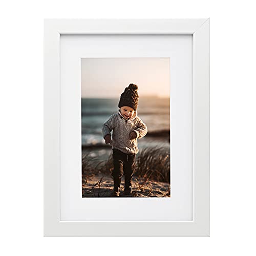 KINLINK 6x8 Picture Frame White, Photo Frame with Real Glass for Picture 4x6 with Mat or 6x8 without Mat, Composite Wood Picture Frame for Table Top and Wall Mounting