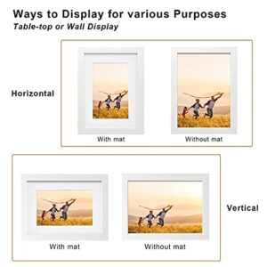 KINLINK 6x8 Picture Frame White, Photo Frame with Real Glass for Picture 4x6 with Mat or 6x8 without Mat, Composite Wood Picture Frame for Table Top and Wall Mounting