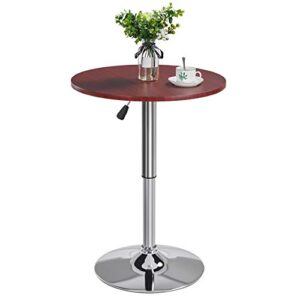 yaheetech height adjustable round pub table counter bar mdf top table 360 degree swivel bar tables tall cocktail tables bistro table, mahogany