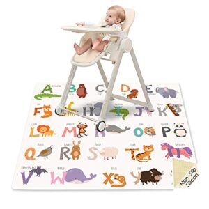 splat mat for under high chair, 51" si anti-slip waterproof multipurpose splash mat, washable high chair mat floor protection table cloth portable picnic play mat with early education pattern