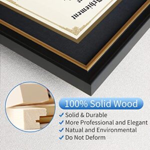 CREKERT Diploma Frame 11x14 Picture Frame Solid Wood Shatter-Resistant Glass for Documents Certificate Blackgold Frame 8.5x11 with Mat (Black Mat, 1 Pack)