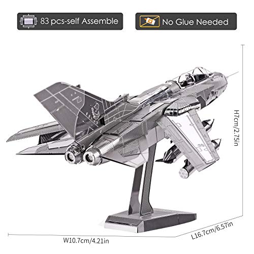 Piececool 3D Metal Puzzle for Adults, Tornado Fighter Jet Military Airplane Models Kits to Build for Teens Men Hobbies Toys DIY Brain Teaser Puzzles, Great Birthday Gifts, 83 Pcs