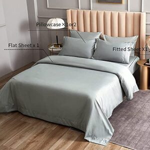 DERBELL Bed Sheet Set - Brushed Microfiber Bedding - Bedding Sheets & Pillowcases - Deep Pockets - Easy Fit - Breathable & Cooling Sheets-4 Piece Queen Light Gray