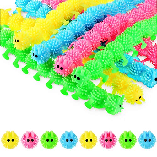 Charnoel 8 Pieces Caterpillars Fidget Sensory Toy Stretchy Toy for Anxiety, Caterpillars Fuzzy Worm Noodles Unicorn Play Toy for Stress Relief, Calming and Relaxing Present