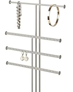 Umbra Trigem Tiered Tabletop Jewelry Organizer Freestanding Hanging Necklace, Earring and Bracelet Display, 5, White/Nickel