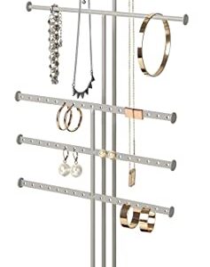 Umbra Trigem Tiered Tabletop Jewelry Organizer Freestanding Hanging Necklace, Earring and Bracelet Display, 5, White/Nickel