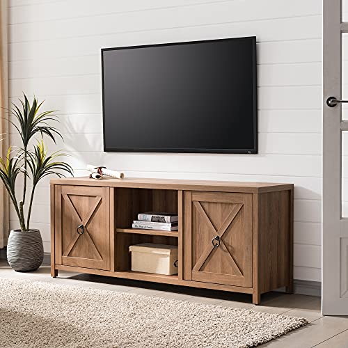 Henn&Hart Rectangular TV Stand for TV's up to 65" in Golden Oak, Electric Fireplace TV Stands for the Living Room