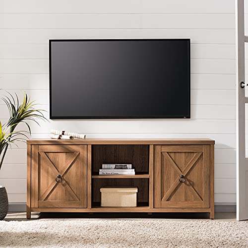 Henn&Hart Rectangular TV Stand for TV's up to 65" in Golden Oak, Electric Fireplace TV Stands for the Living Room