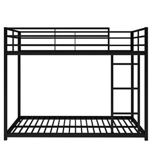 Metal Bunk Bed with Ladder, Full Over Full Low Bunk Bed with Safety Guard Rails for Kids Teens Adults No Box Spring Required, Black