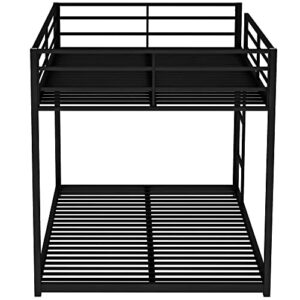 Metal Bunk Bed with Ladder, Full Over Full Low Bunk Bed with Safety Guard Rails for Kids Teens Adults No Box Spring Required, Black