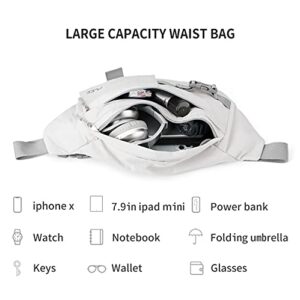 Large Fanny Pack for Women Men,Waterproof Waist Bag Pack with Adjustable Strap for Travel Sports Hiking Running,Military Plus Size Fanny Packs,White