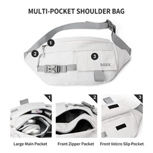 Large Fanny Pack for Women Men,Waterproof Waist Bag Pack with Adjustable Strap for Travel Sports Hiking Running,Military Plus Size Fanny Packs,White