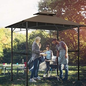 CoastShade 8 x 5 Grill BBQ Gazebo Double Tiered Replacement Canopy Roof Outdoor Barbecue Gazebo Tent Roof Top,Brown