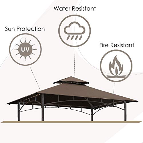 CoastShade 8 x 5 Grill BBQ Gazebo Double Tiered Replacement Canopy Roof Outdoor Barbecue Gazebo Tent Roof Top,Brown