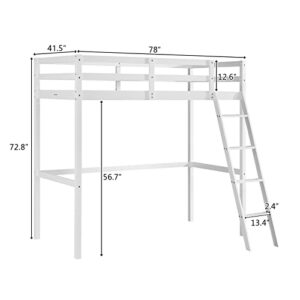 JOYMOR High Loft Bed Frame Twin Wooden Loft Bed for Kids, Junior, Teens, Adults Single Bed, No Box Spring Needed,White