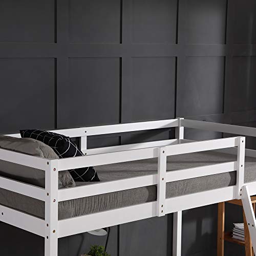 JOYMOR High Loft Bed Frame Twin Wooden Loft Bed for Kids, Junior, Teens, Adults Single Bed, No Box Spring Needed,White