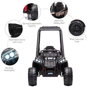 Aosom 12V Dual Motor Kids Electric Ride-on UTV Toy, Batter Powered Truck with Forward and Reverse Function, Headlights, MP3/USB Music Connection, Suspension, & Remote Control, Camo