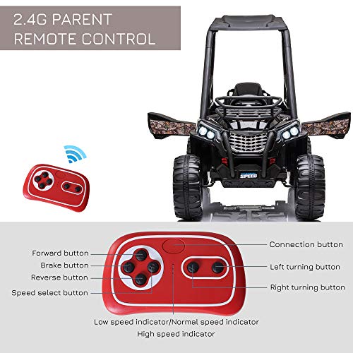 Aosom 12V Dual Motor Kids Electric Ride-on UTV Toy, Batter Powered Truck with Forward and Reverse Function, Headlights, MP3/USB Music Connection, Suspension, & Remote Control, Camo