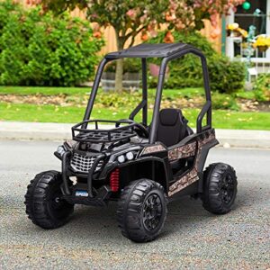 Aosom 12V Dual Motor Kids Electric Ride-on UTV Toy, Batter Powered Truck with Forward and Reverse Function, Headlights, MP3/USB Music Connection, Suspension, & Remote Control, Camo