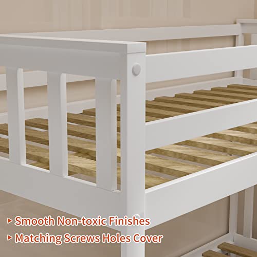 JOYMOR Convertible Twin Over Full Bunk Bed for Kids Children Teens Adults, Solid Wood Bunk Bed Frame with Ladder and Guard Rail Space Saving Beds Frames for Bedroom (Mattress not Included)