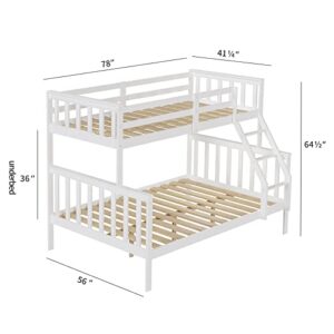 JOYMOR Convertible Twin Over Full Bunk Bed for Kids Children Teens Adults, Solid Wood Bunk Bed Frame with Ladder and Guard Rail Space Saving Beds Frames for Bedroom (Mattress not Included)