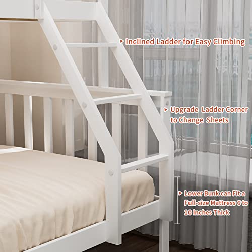 JOYMOR Convertible Twin Over Full Bunk Bed for Kids Children Teens Adults, Solid Wood Bunk Bed Frame with Ladder and Guard Rail Space Saving Beds Frames for Bedroom (Mattress not Included)