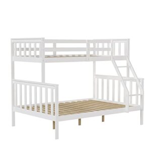 JOYMOR Convertible Twin Over Full Bunk Bed for Kids Children Teens Adults, Solid Wood Bunk Bed Frame with Ladder and Guard Rail Space Saving Beds Frames for Bedroom (Mattress not Included)