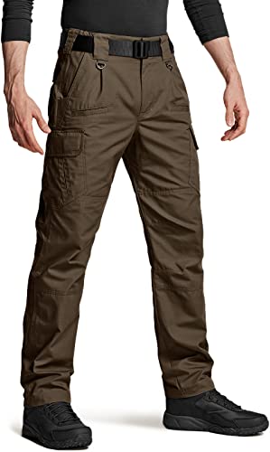 CQR Men's Tactical Pants, Water Resistant Ripstop Cargo Pants, Lightweight EDC Work Hiking Pants, Outdoor Apparel, Duratex Ripstop Tundra, 38W x 32L