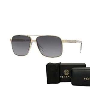 Versace VE2174 1252T3 59MM Pale Gold/Light Grey Gradient Grey Square Sunglasses for Men+ BUNDLE with Designer iWear Eyewear Care Kit