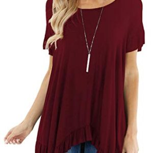 ETCYY NEW Plus Tunic Tops for Leggings for Women Ruffle Comfy Blouses Casual Shirts Ladies Summer Tops Wine