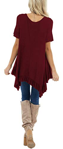 ETCYY NEW Plus Tunic Tops for Leggings for Women Ruffle Comfy Blouses Casual Shirts Ladies Summer Tops Wine