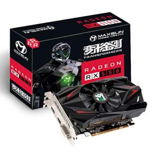 maxsun amd radeon rx 550 4gb gddr5 itx computer pc gaming video graphics card gpu 128-bit directx 12 pci express x16 3.0 dvi-d dual link, hdmi, displayport