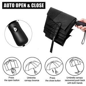 G4Free 42 Inch Compact Travel Umbrella, Windproof Small Folding Backpack Umbrella for Rain, Auto Open and Close Button(Black)