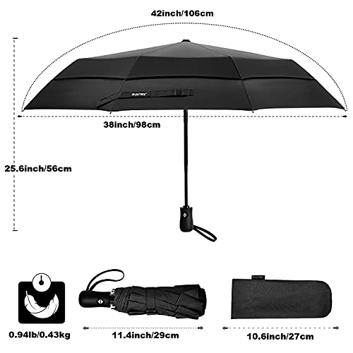 G4Free 42 Inch Compact Travel Umbrella, Windproof Small Folding Backpack Umbrella for Rain, Auto Open and Close Button(Black)