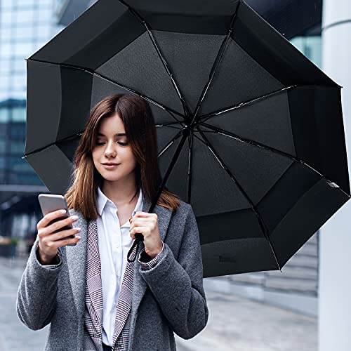 G4Free 42 Inch Compact Travel Umbrella, Windproof Small Folding Backpack Umbrella for Rain, Auto Open and Close Button(Black)