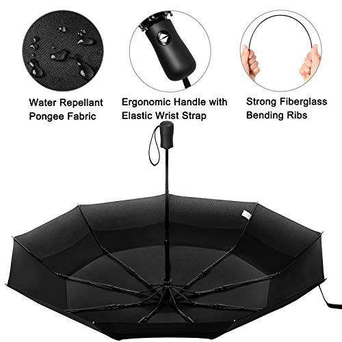 G4Free 42 Inch Compact Travel Umbrella, Windproof Small Folding Backpack Umbrella for Rain, Auto Open and Close Button(Black)