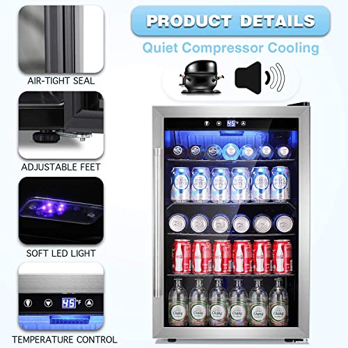 Antarctic Star Beverage Refrigerator Cooler - 145 Can Mini Fridge Glass Door for Soda Beer or Wine, Small Drink Dispenser, Clear Front Door for Home Office or Bar, 4.5Cu.Ft.