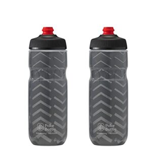 polar bottle breakaway insulated bike water bottle 2-pack - bpa free, cycling & sports squeeze bottle (bolt charcoal 20oz)