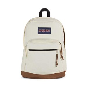 jansport right pack backpack - travel, work, or laptop bookbag with leather bottom, coconut