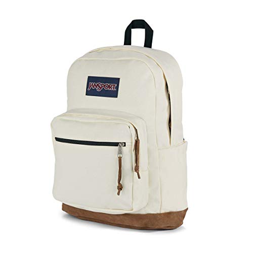 JanSport Right Pack Backpack - Travel, Work, or Laptop Bookbag with Leather Bottom, Coconut