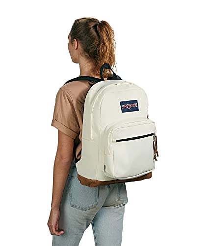 JanSport Right Pack Backpack - Travel, Work, or Laptop Bookbag with Leather Bottom, Coconut