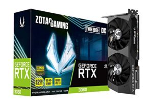 zotac gaming geforce rtx 3060 twin edge oc 12gb gddr6 192-bit 15 gbps pcie 4.0 graphics card, icestorm 2.0 cooling, active fan control, freeze fan stop zt-a30600h-10m