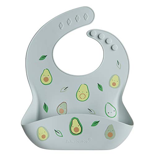 Loulou Lollipop Soft, Waterproof Silicone Feeding Bib for Babies and Toddlers 3 to 36 Months, Easy to Clean, Adjustable Fit and Catch-All Pouch - Avocado