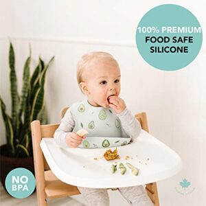 Loulou Lollipop Soft, Waterproof Silicone Feeding Bib for Babies and Toddlers 3 to 36 Months, Easy to Clean, Adjustable Fit and Catch-All Pouch - Avocado