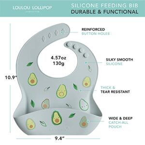 Loulou Lollipop Soft, Waterproof Silicone Feeding Bib for Babies and Toddlers 3 to 36 Months, Easy to Clean, Adjustable Fit and Catch-All Pouch - Avocado