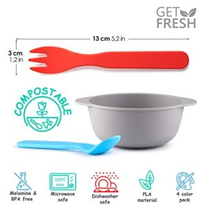 GET FRESH PLA Kids Spoons and Forks Set – 8-Pack Melamine Free PLA Utensils for Kids Toddlers – Reusable Microwave Safe Childrens Cutlery Set – Biodegradable PLA Kids Dinnerware Spoons and Forks