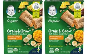 gerber organic grain & grow toddler bars, banana mango pineapple, soft baked grain bars toddler snack, 8 individually wrapped bars/box (pack of 2 boxes)