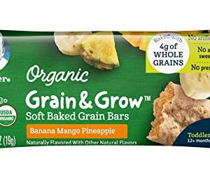 Gerber Organic Grain & Grow Toddler Bars, Banana Mango Pineapple, Soft Baked Grain Bars Toddler Snack, 8 Individually Wrapped Bars/Box (Pack of 2 Boxes)