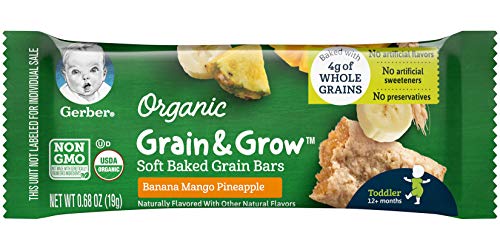 Gerber Organic Grain & Grow Toddler Bars, Banana Mango Pineapple, Soft Baked Grain Bars Toddler Snack, 8 Individually Wrapped Bars/Box (Pack of 2 Boxes)